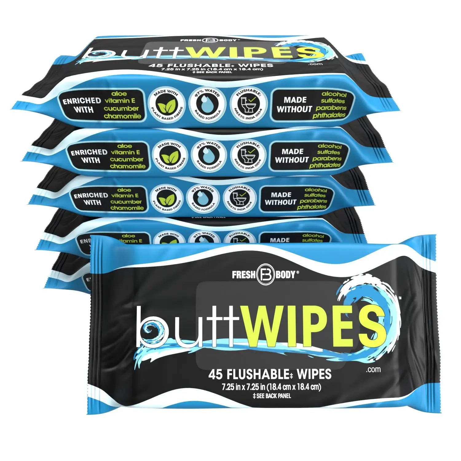 Buttwipes™ Extra Large Flushable Wipes by Fresh Body - 45ct flow packs