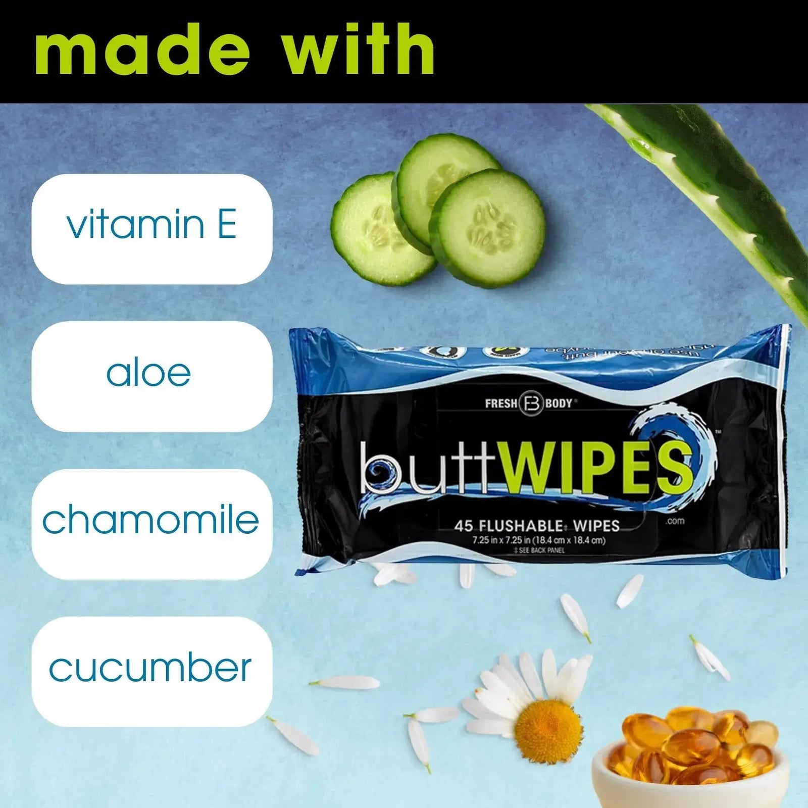 Buttwipes™ Extra Large Flushable Wipes by Fresh Body - 45ct flow packs