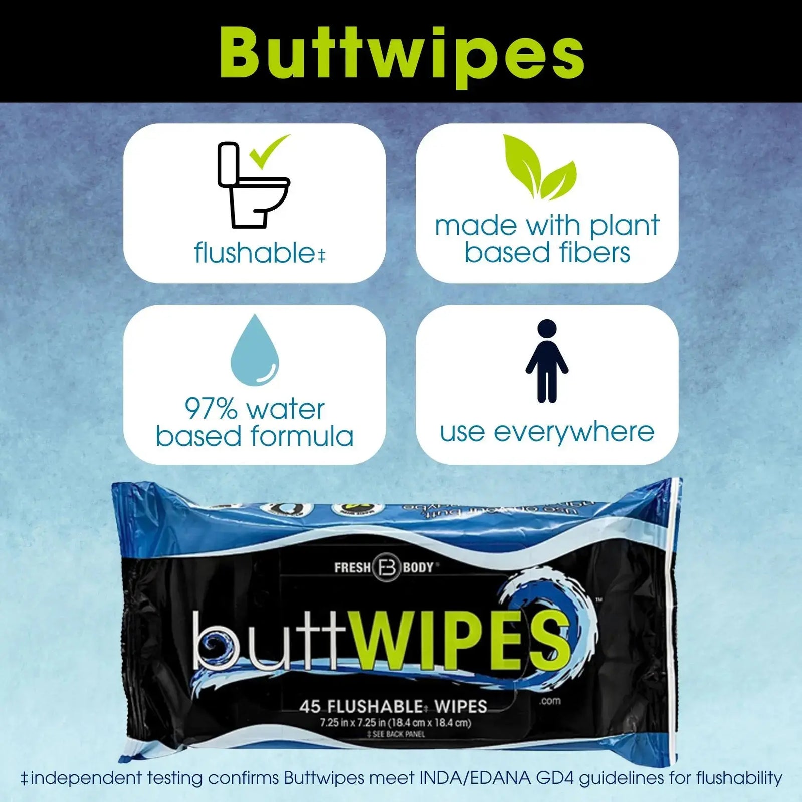 Buttwipes™ Extra Large Flushable Wipes by Fresh Body - 45ct flow packs